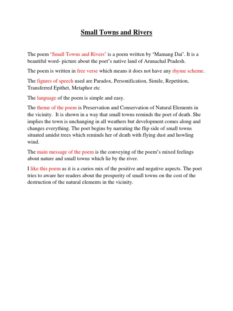 Small Towns and Rivers - Poem Appreciation | PDF