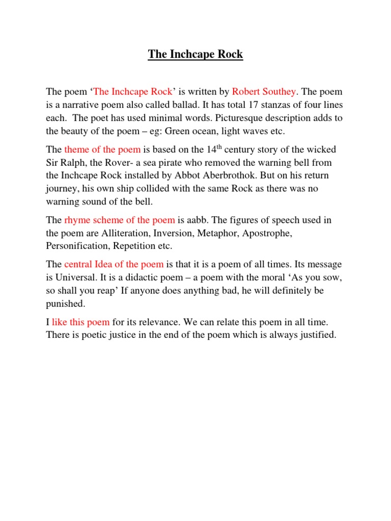 The Inchcape Rock - Poem Appreciation | PDF