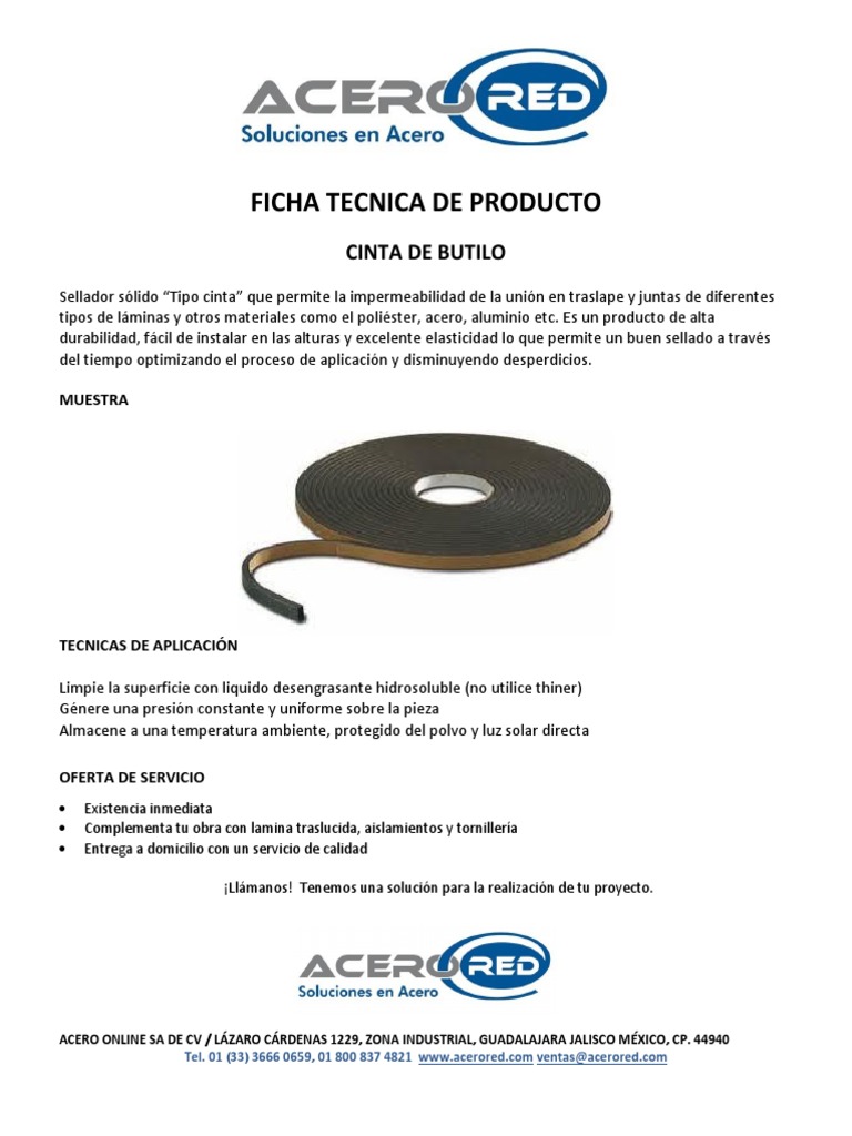 Cinta de Butilo Acerored Ficha Tecnica | PDF