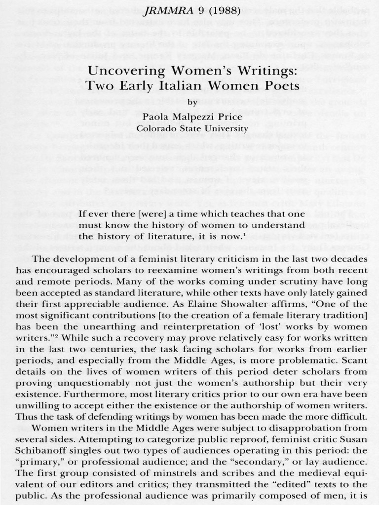 Two Early Italian Women Poets (1988) | PDF