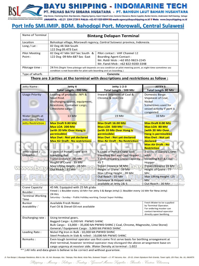 Port Info and Jetty BDM Smi Bahoropi Info. Bayu Shipping 2019 | PDF ...