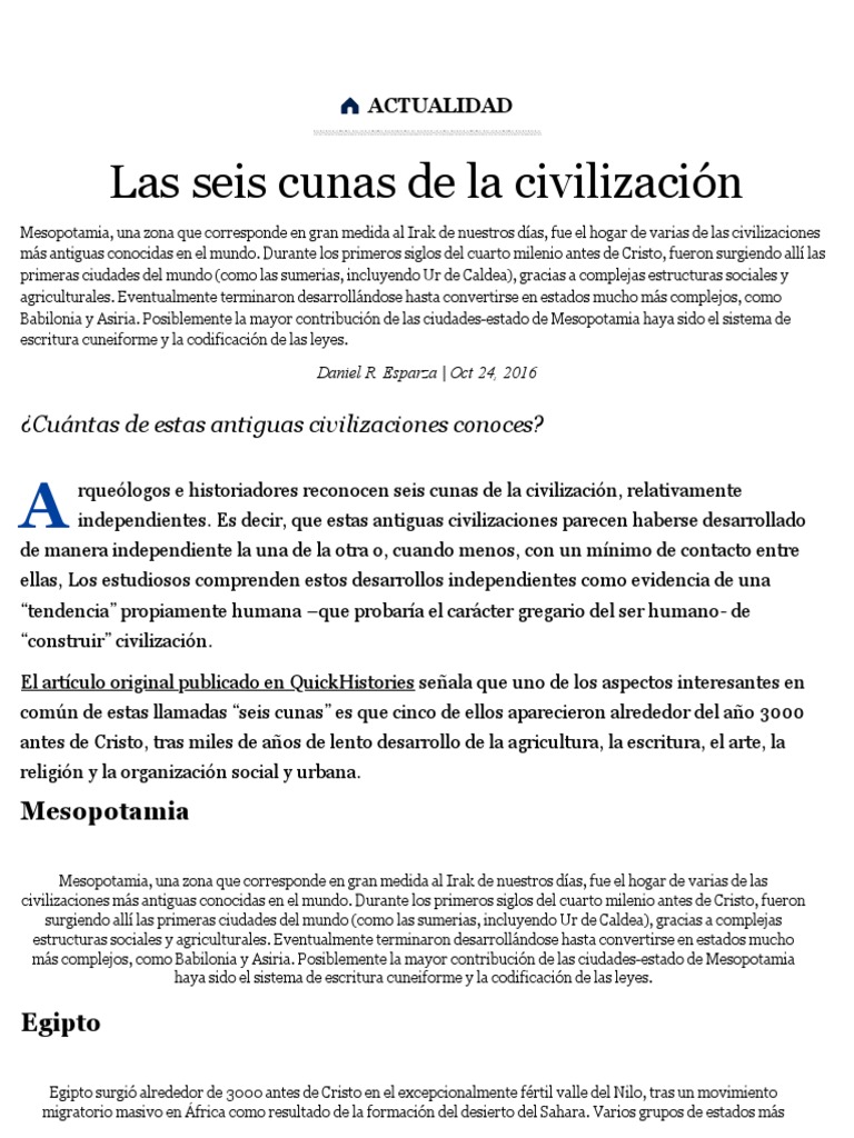 Las Seis Cunas De La Civilización Pdf Mesopotamia Antiguo Egipto