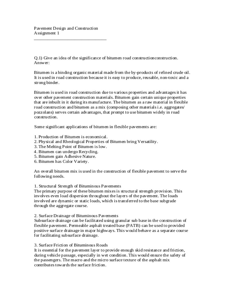 Pavement Design and Construction Assignment 1 | PDF | Asphalt | Road ...