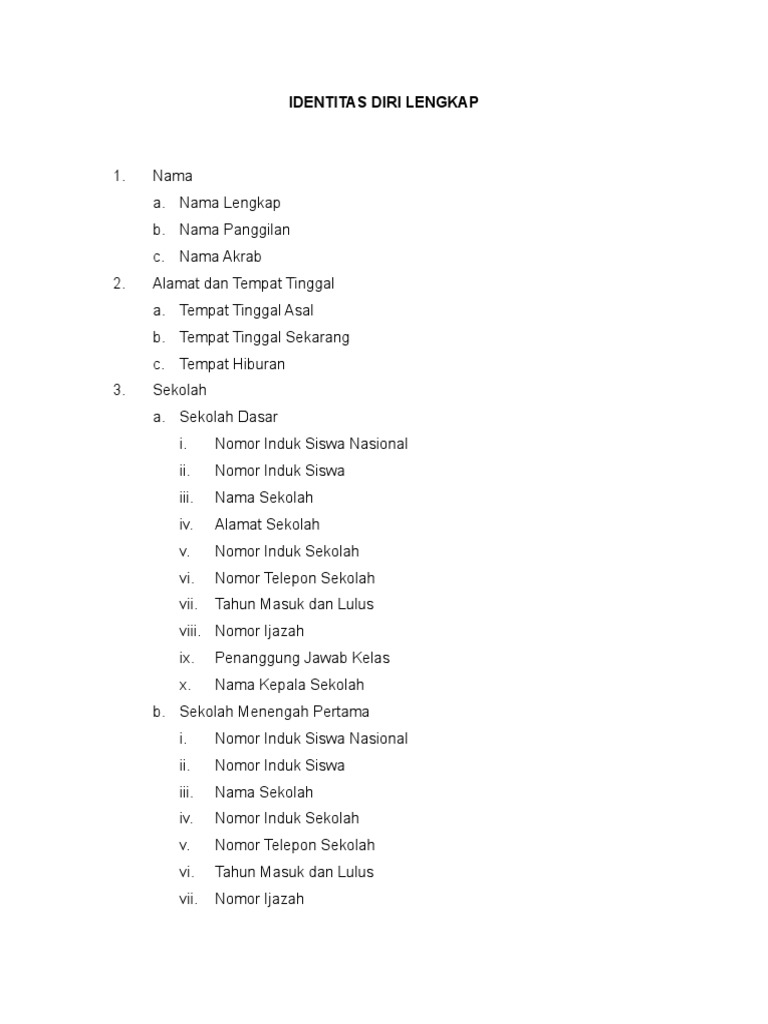 Identitas Diri Lengkap | PDF