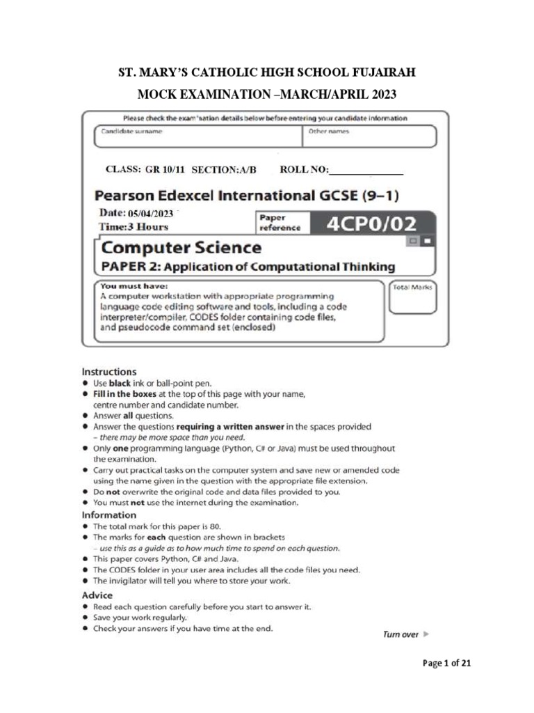 Marking Scheme Cs GR 10 11 Mockexam Paper2 | PDF | Circle | Computer ...