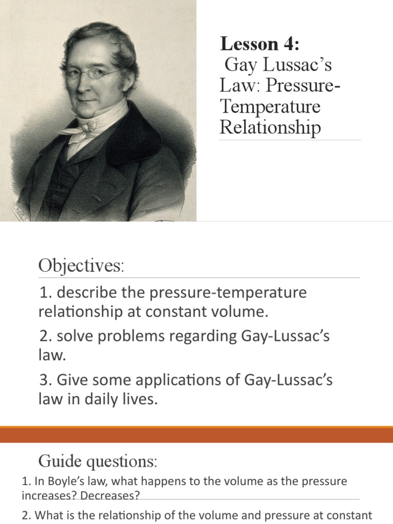 Q4 Lesson 4 Gay Lussacs Law | PDF | Gases | Temperature