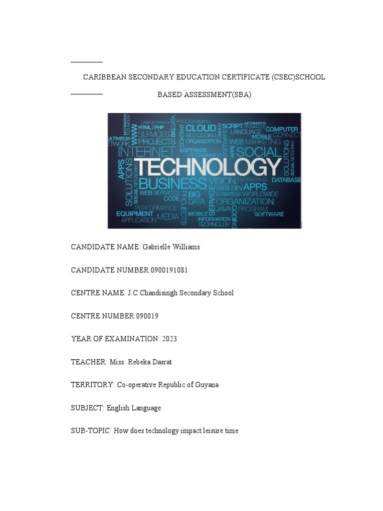 CSEC English SBA - How Technology Impacts Leisure Time | PDF | Leisure ...