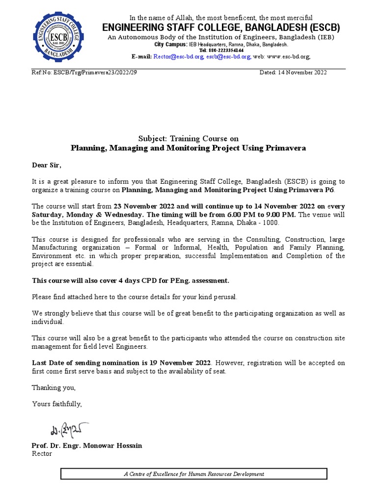 Offer Letter For PRIMAVERA P6 | PDF | Project Management | Computing