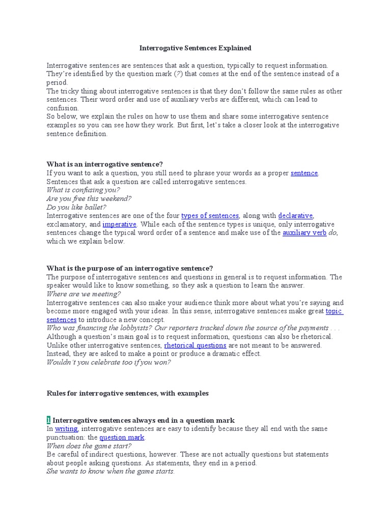 Interrogative Sentences Explained | PDF | Question | Verb