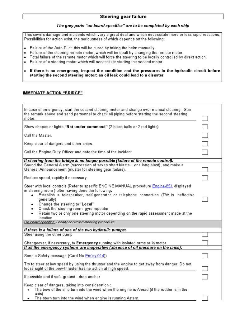 Steering Gear Failure Procedures | PDF | Ships
