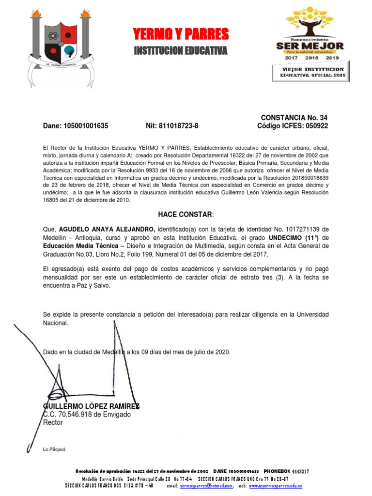 Constancia Alejandro Agudelo | PDF