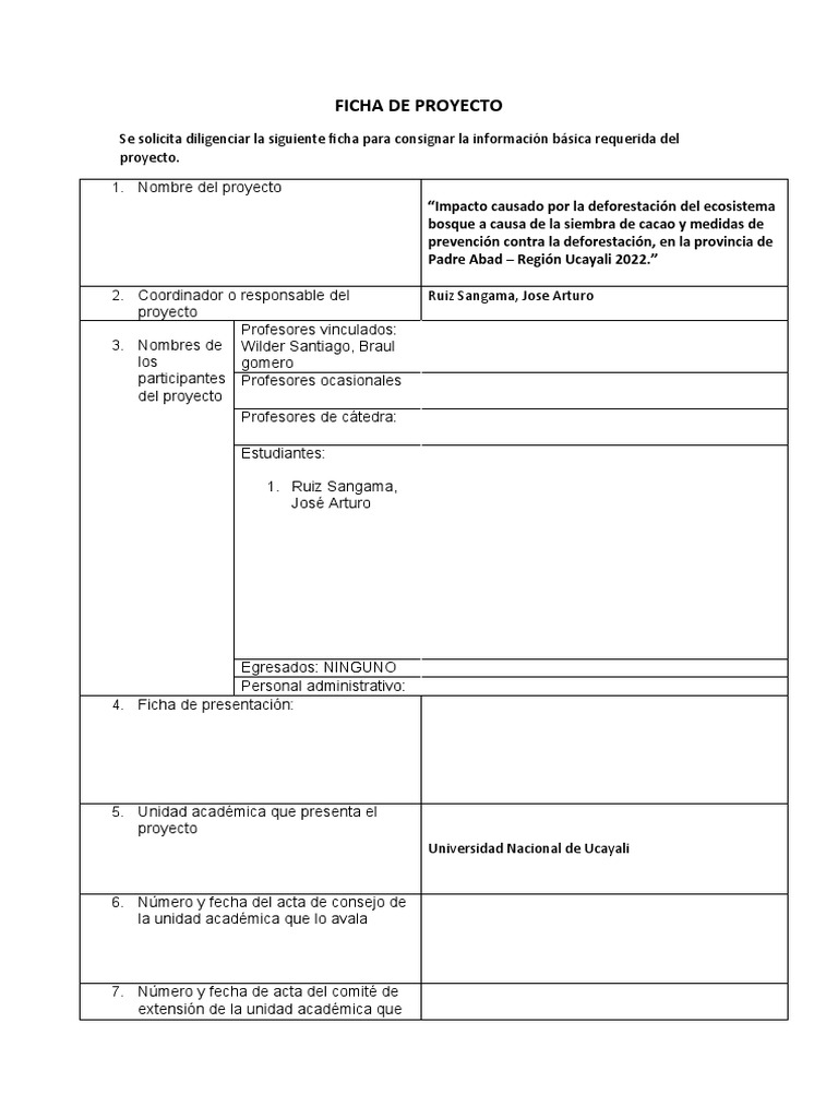 Ficha de Proyecto Jose Arturo Ruiz Sangama | PDF