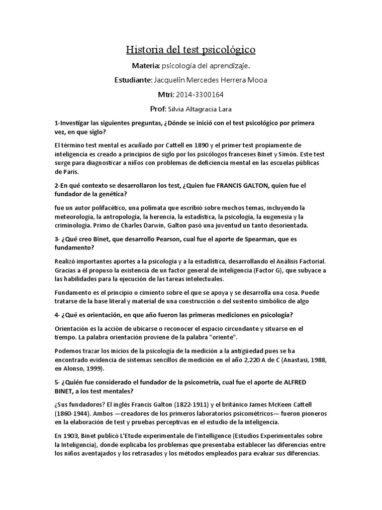 Historia Del Test Psicológico | PDF | Inteligencia | Validez (Estadísticas)