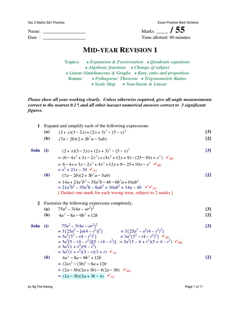 Sec 2 Maths SA1 Exam Practice | PDF | Quadratic Equation | Mathematical ...