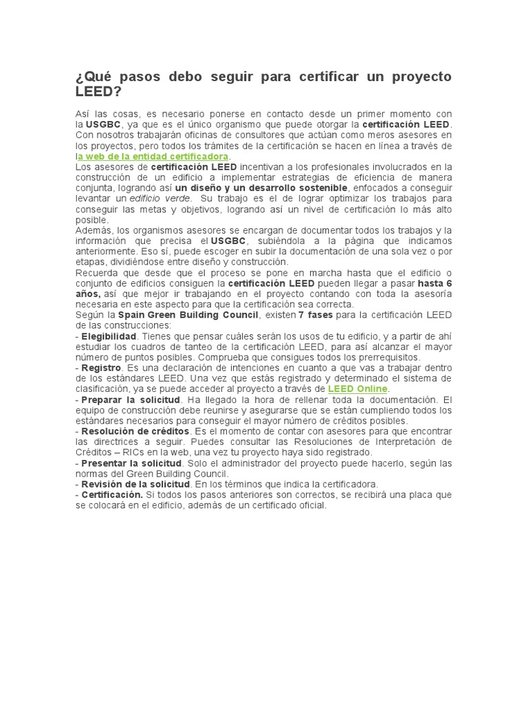 Qué Pasos Debo Seguir para Certificar Un Proyecto LEED | PDF