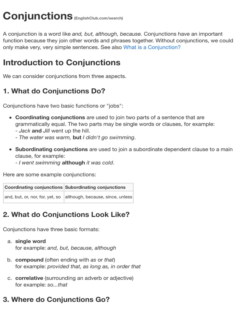 Conjunctions | Grammar | EnglishClub | PDF | Linguistic Morphology ...