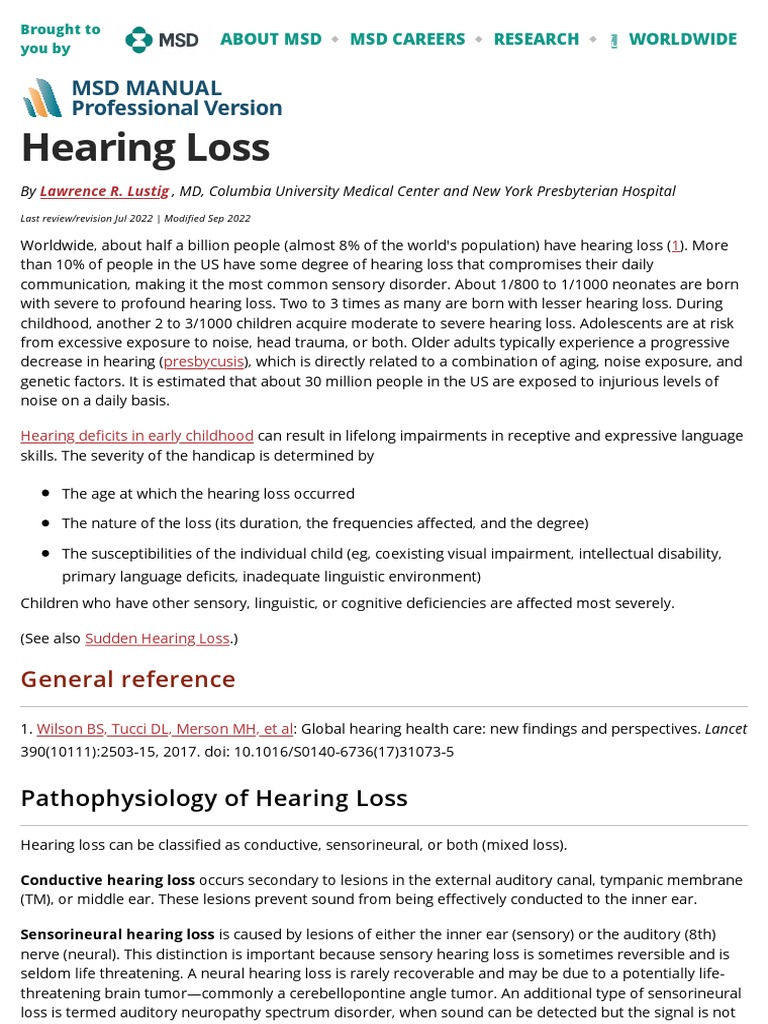 Hearing Loss - Ear, Nose, and Throat Disorders - MSD Manual ...