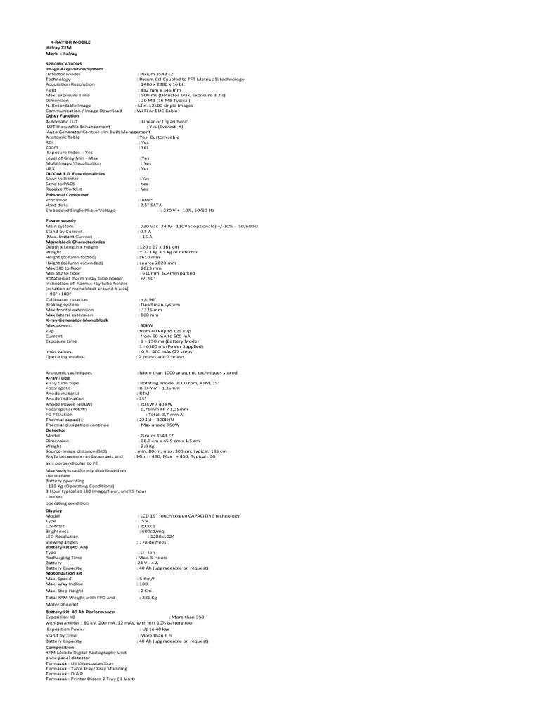 Spesifikasi ITALRAY-XFM | PDF | X Ray | Vacuum Tube