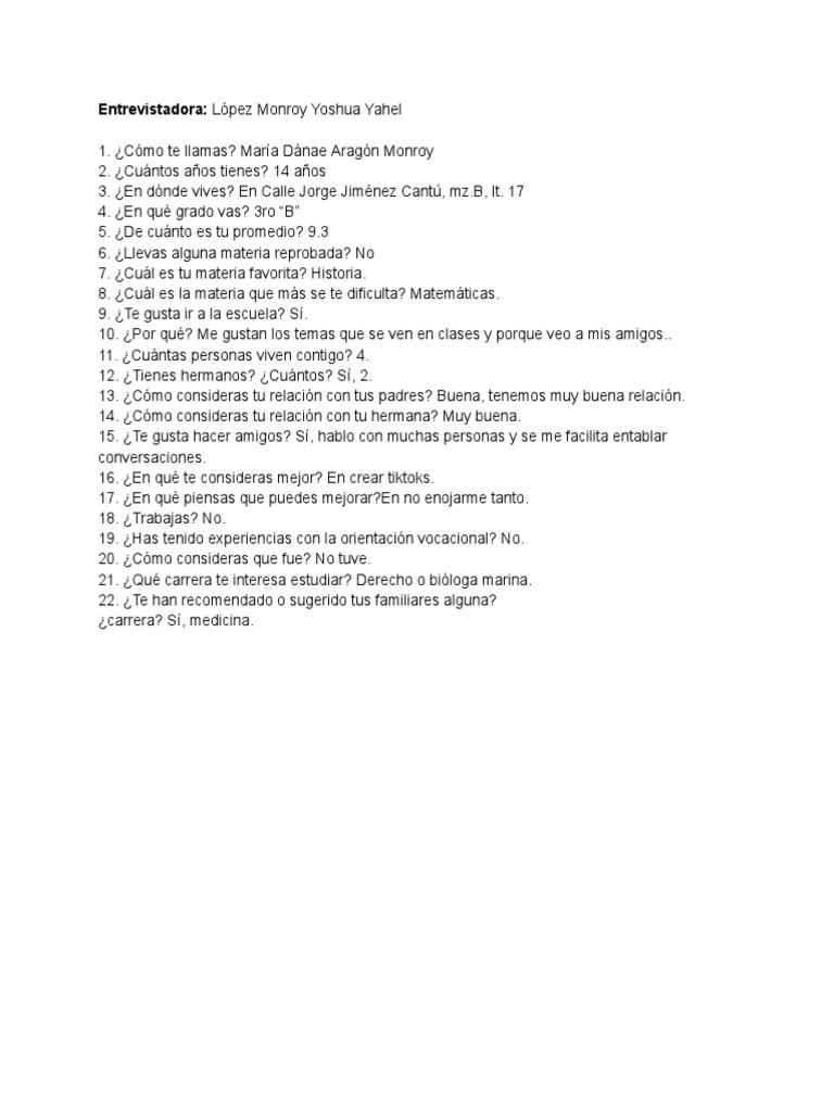 Entrevistadora - López Monroy Yoshua Yahel | PDF