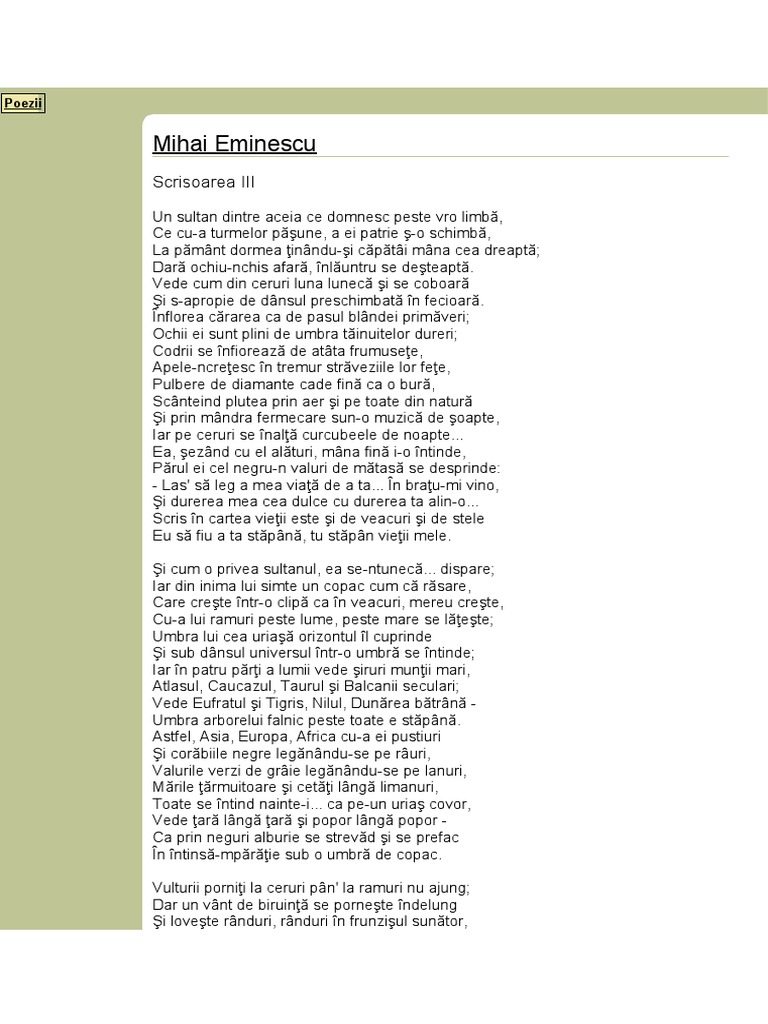 Scrisoarea A 3 A-Eminescu | PDF