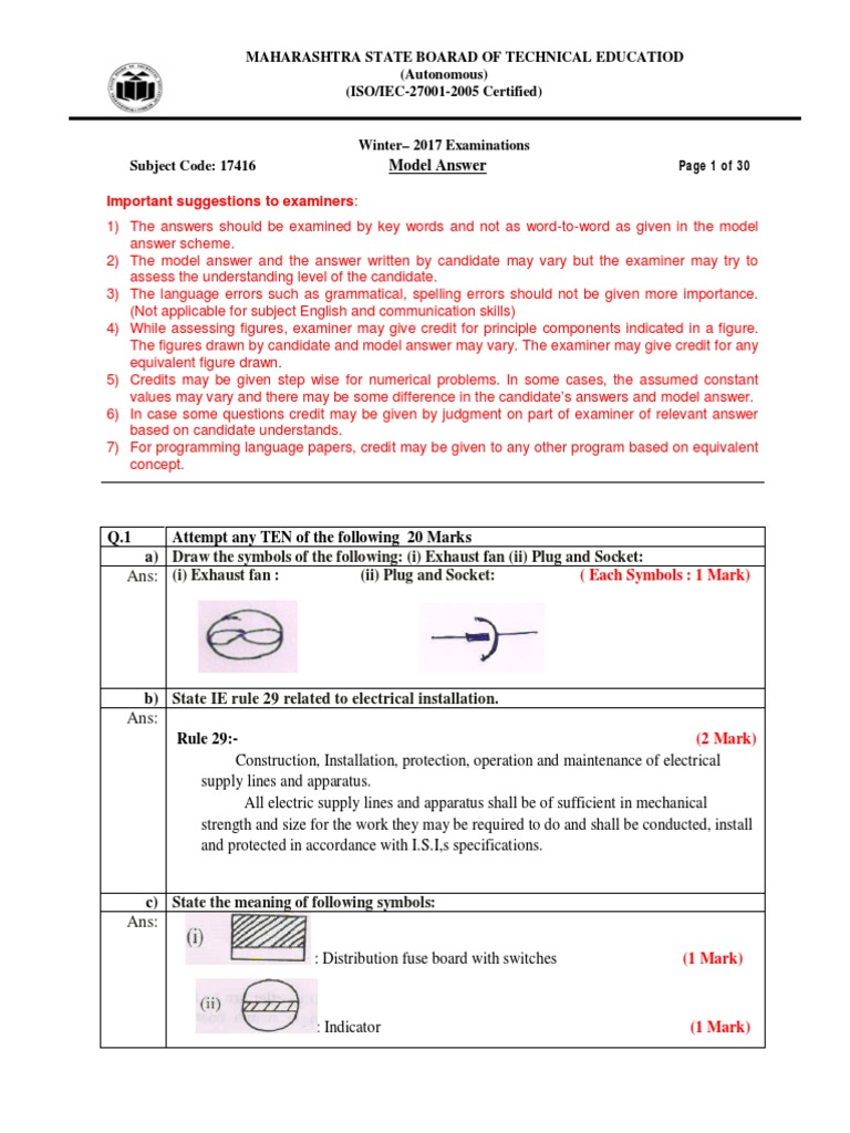 2017 Winter Model Answer Paper | PDF | Electrical Wiring | Fuse ...