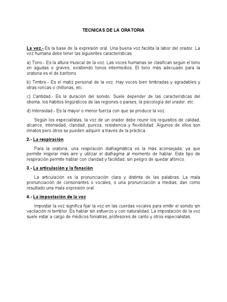 Tecnicas de La Oratoria | PDF | Canto | Sonido Tecnicas de La Oratoria | PDF | Canto | Sonido
