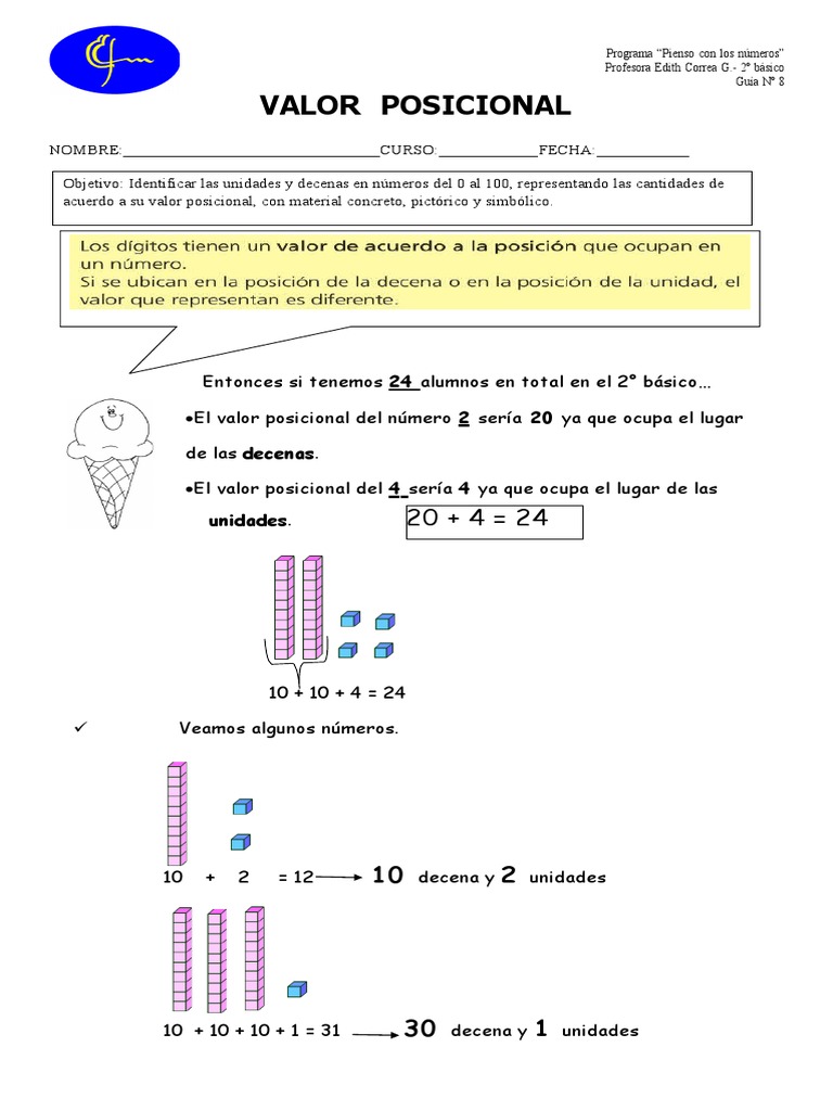Guía 8 valor posicional | PDF | Notación | Comunicación escrita