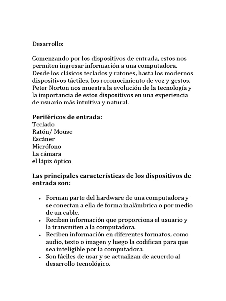 Dispositivos de Entrada, Salida y Almacenamiento | PDF | Hardware de la ...