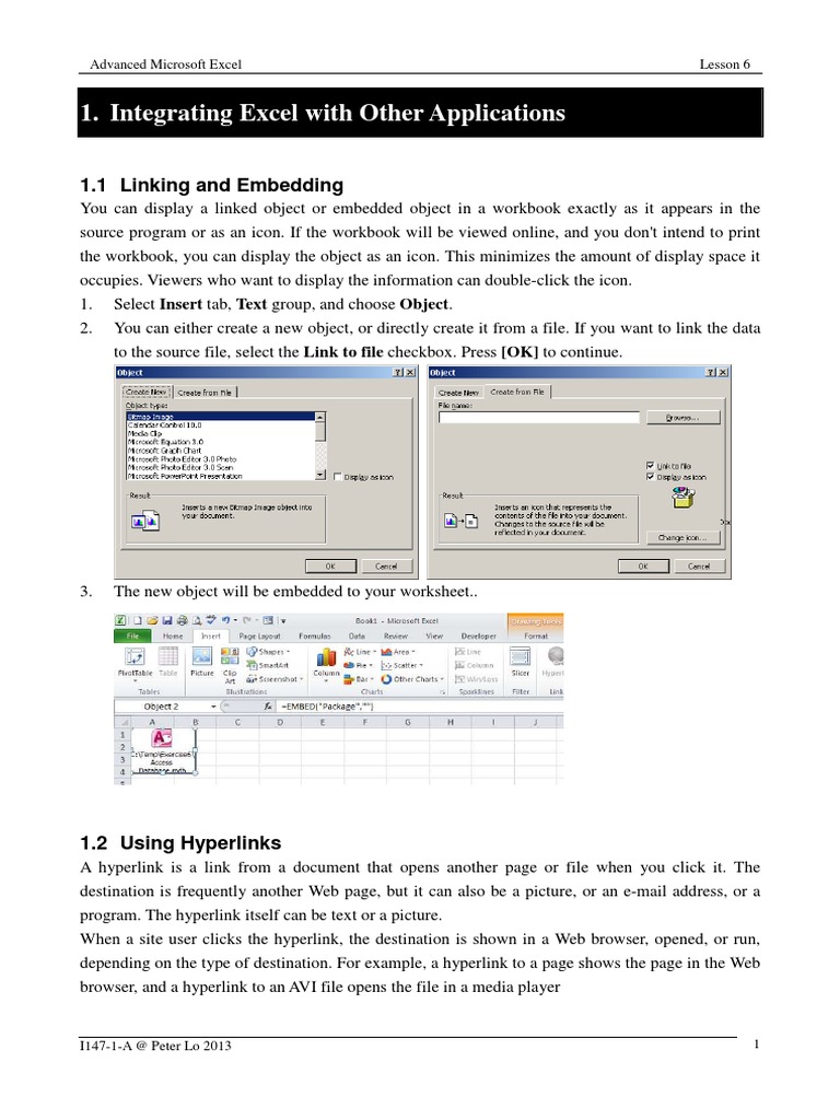 Integrating Excel With Other Applications Pdf Microsoft Excel Hyperlink