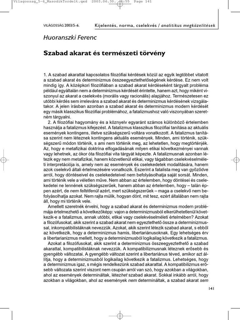 Szabad Akarat És Természeti Törvény | PDF