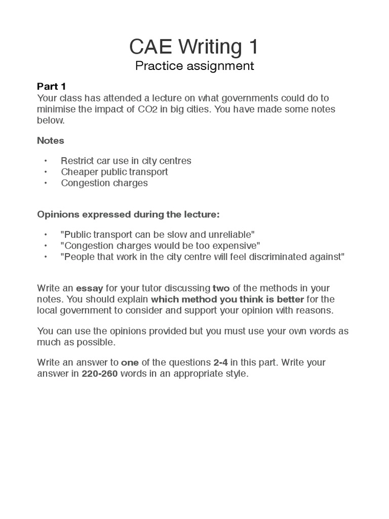 CAE Writing 1 Practice Assignment | PDF