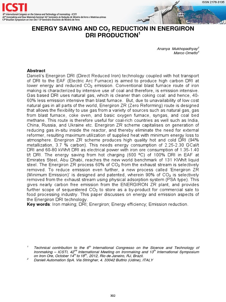 Energy Saving and Co Reduction in Energiron Dri Production | PDF ...