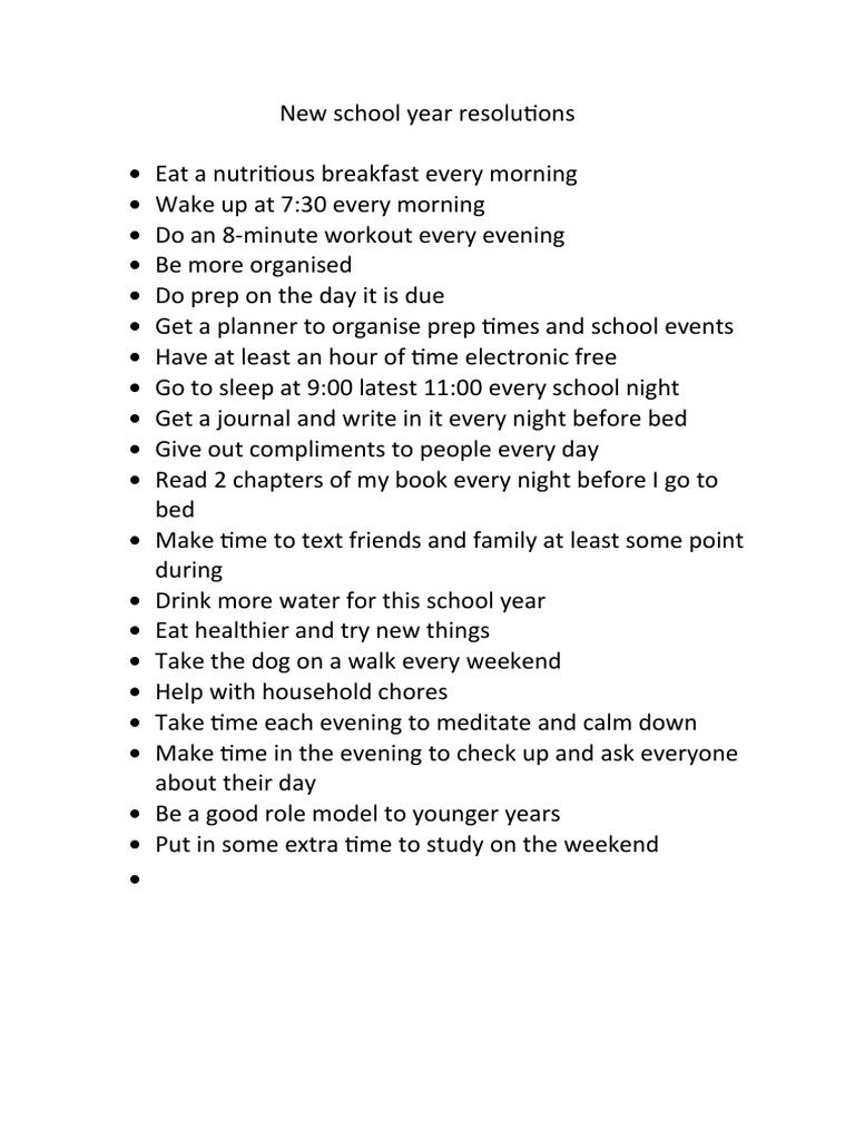 New School Year Resolutions | PDF | Language Arts & Discipline