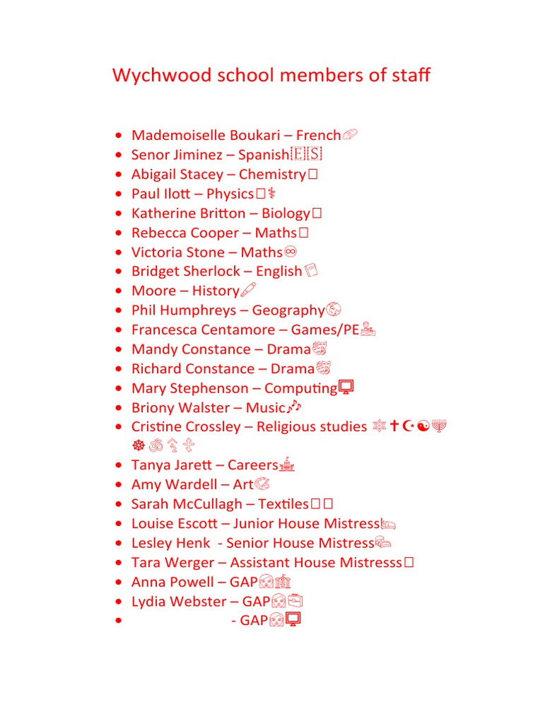 Wychwood School Members of Staff | PDF