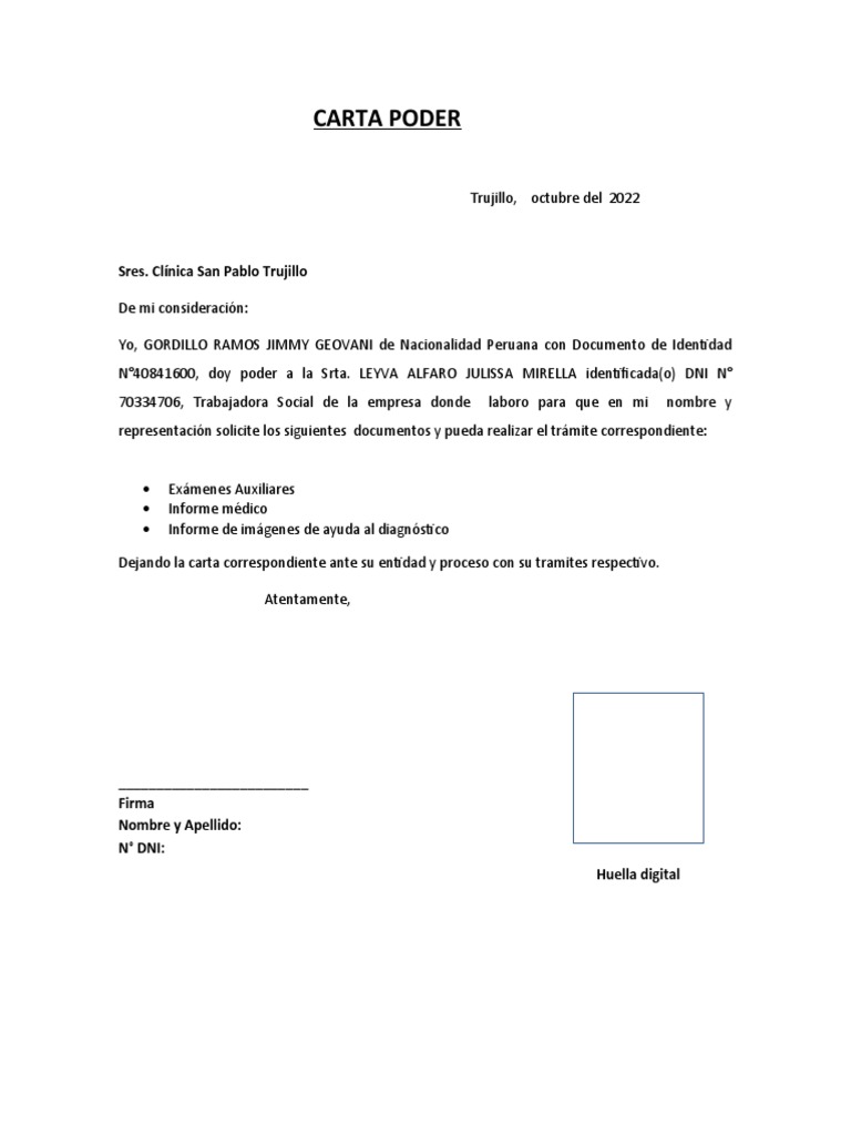 Plantilla de Carta de Poder Simple-Clm | PDF