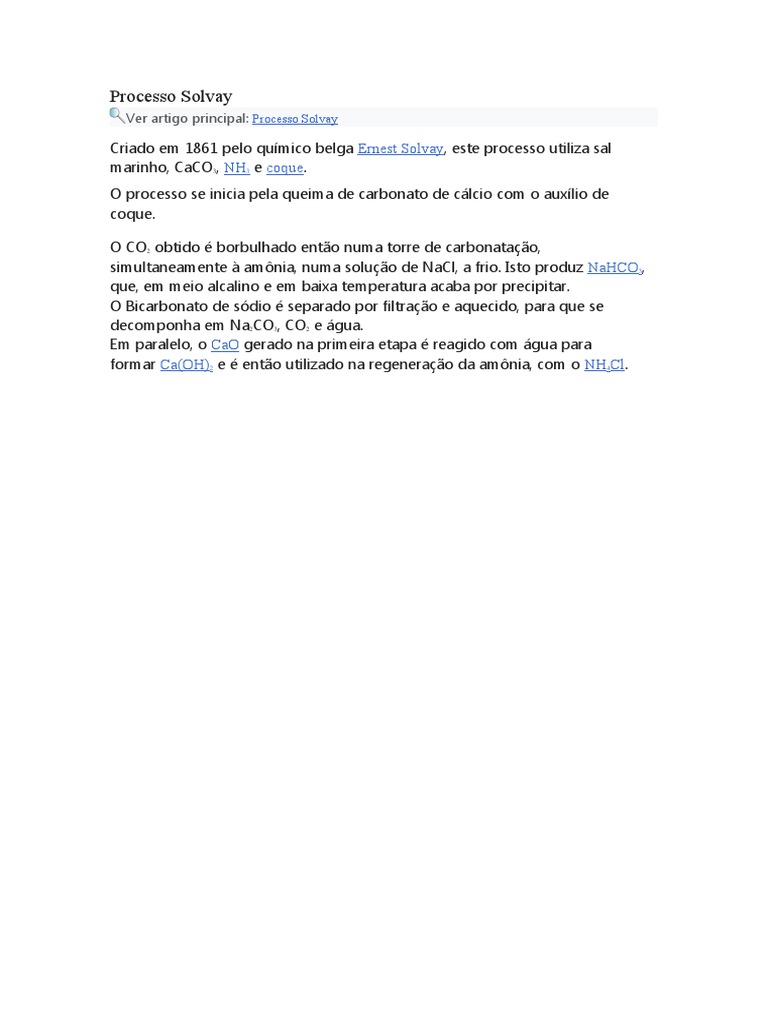 Produção de Bicarbonato pelo Método Solvay | PDF | Ciências e Matemática