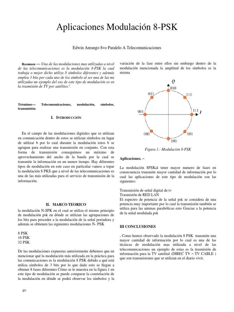 Aplicaciones Modulacion 8PSK | PDF | Modulación | Transmisión de datos