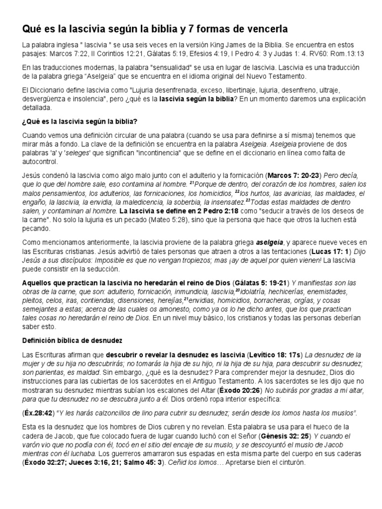 Lascivia según la Biblia y cómo vencerla | PDF | Lujuria | Adán y Eva