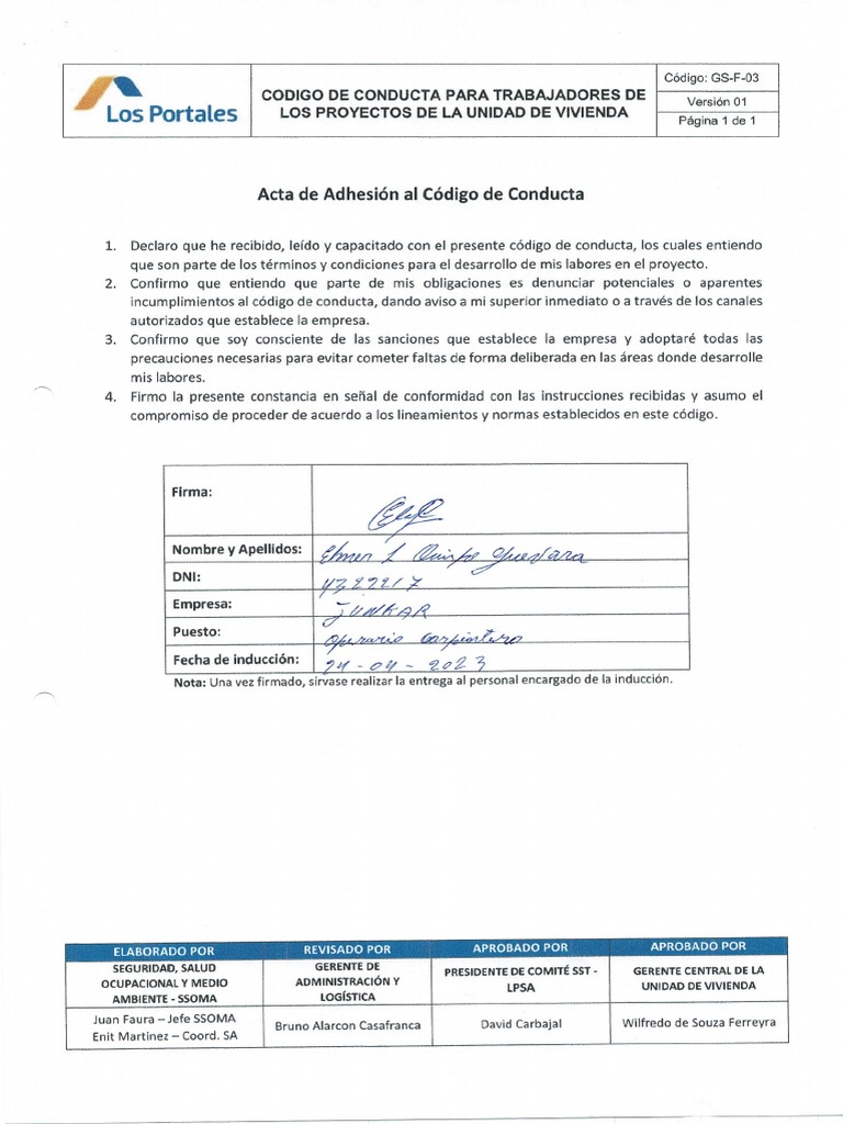 CÓDIGO CONDUCTA - LPSA - Quispe Guevera, Elmer Luciano | PDF