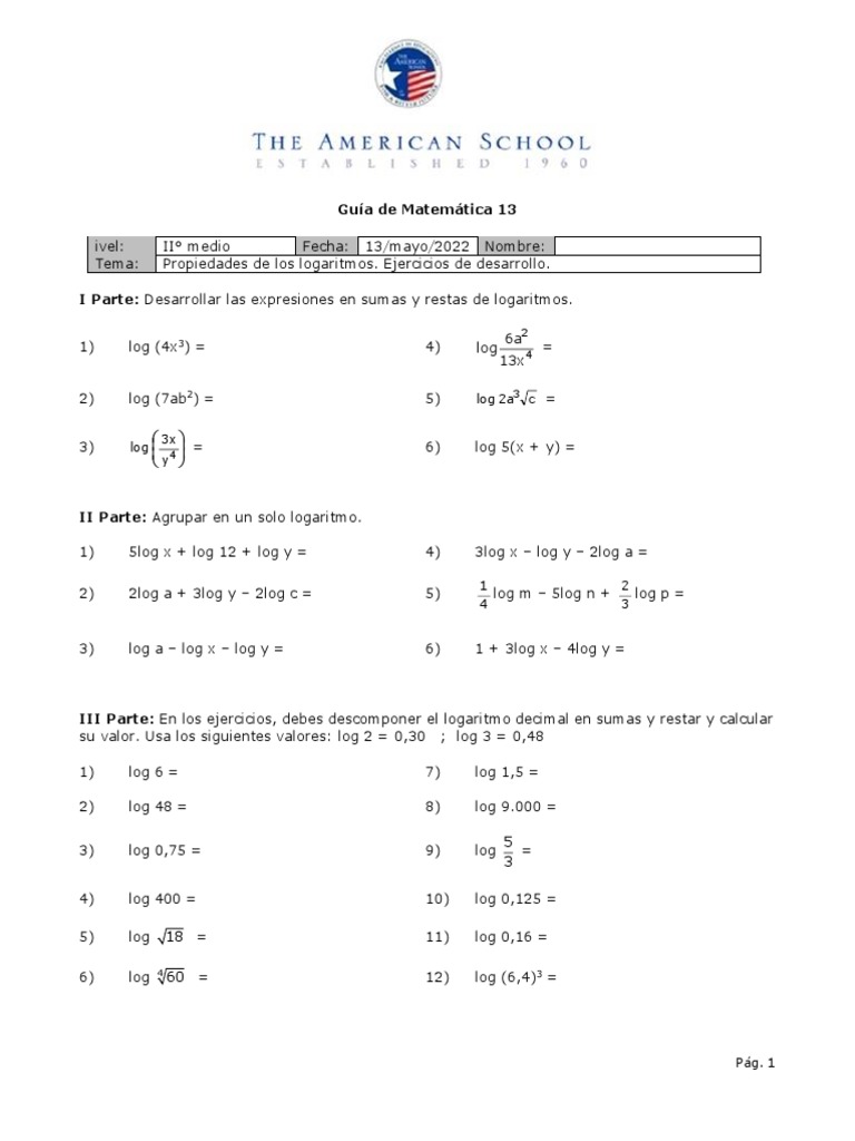 Propiedades y Ejercicios de Logaritmos | PDF | Funciones especiales | Análisis complejo