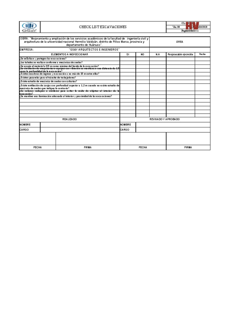 Check List Excavacion | PDF