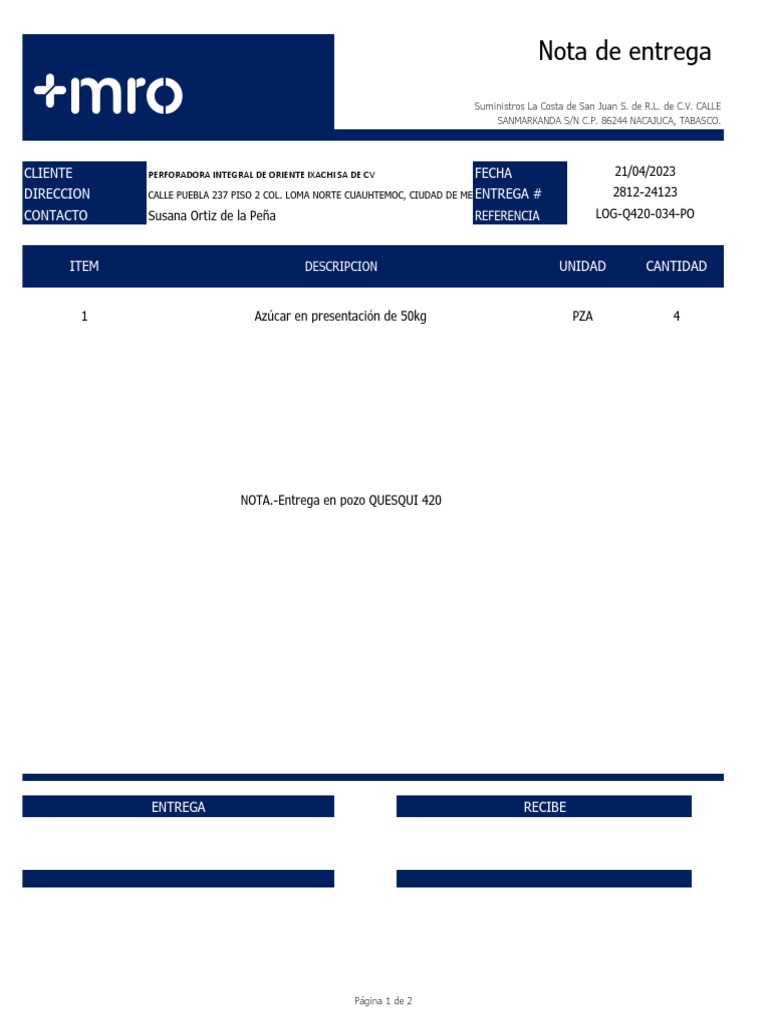 Nota de Entrega | PDF