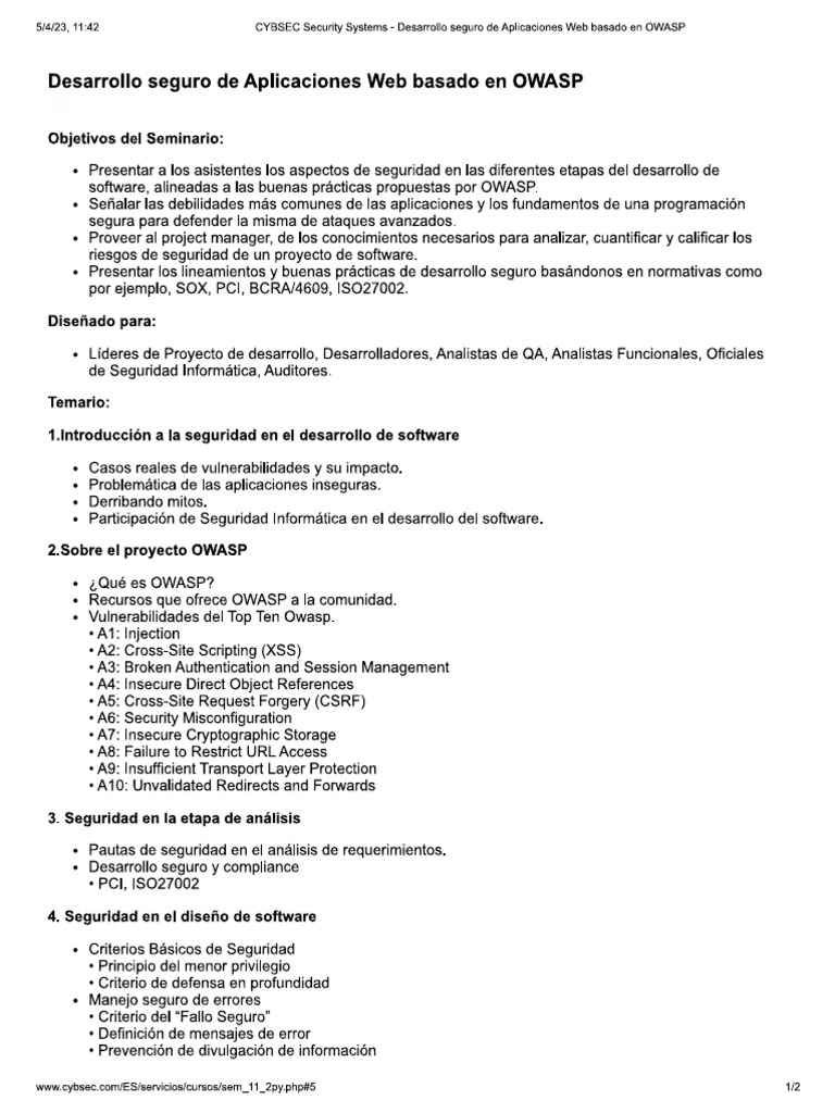 Desarrollo Seguro Con OWASP | PDF