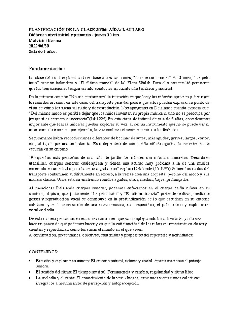 PLANIFICACIÓN DE LA CLASE 30 | PDF | Canciones | Ritmo