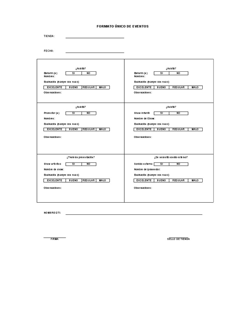 Formato eventos tienda | PDF