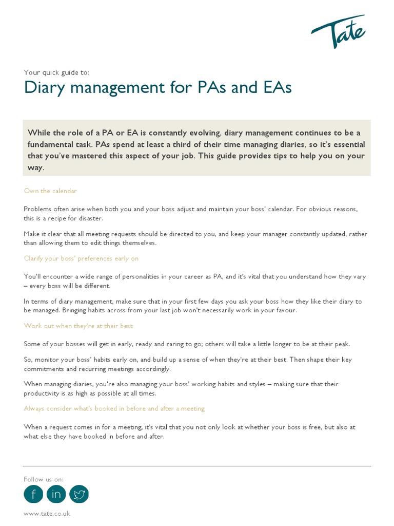 Effective Diary Management for PAs | PDF | Career & Growth | Self ...