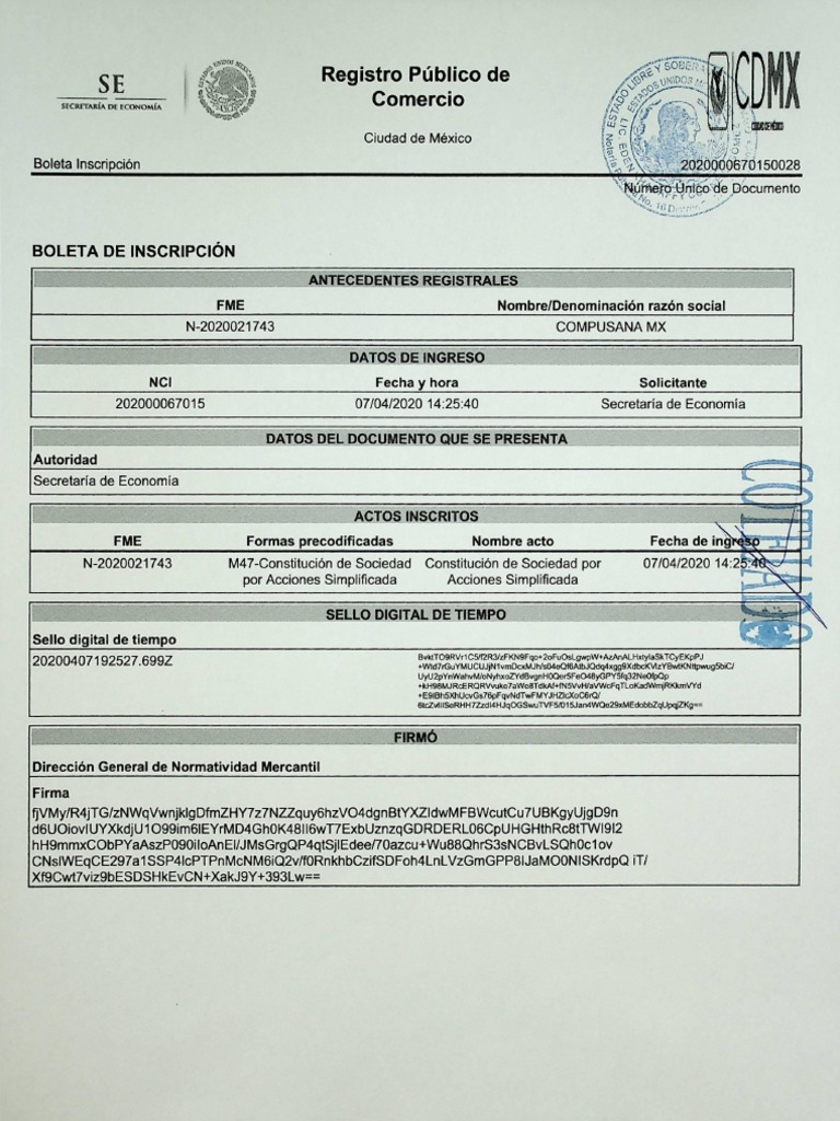 Registro Público de Comercio Ejemplo | PDF