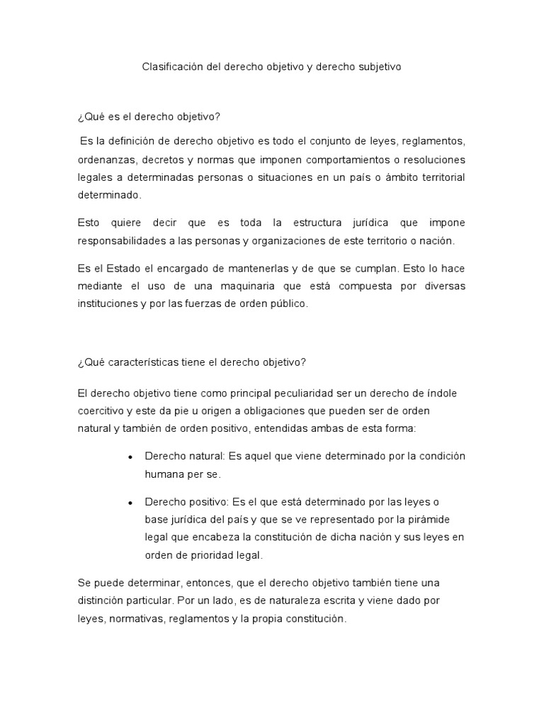 Clasificación del derecho objetivo y derecho subjetivo | PDF | Estado ...