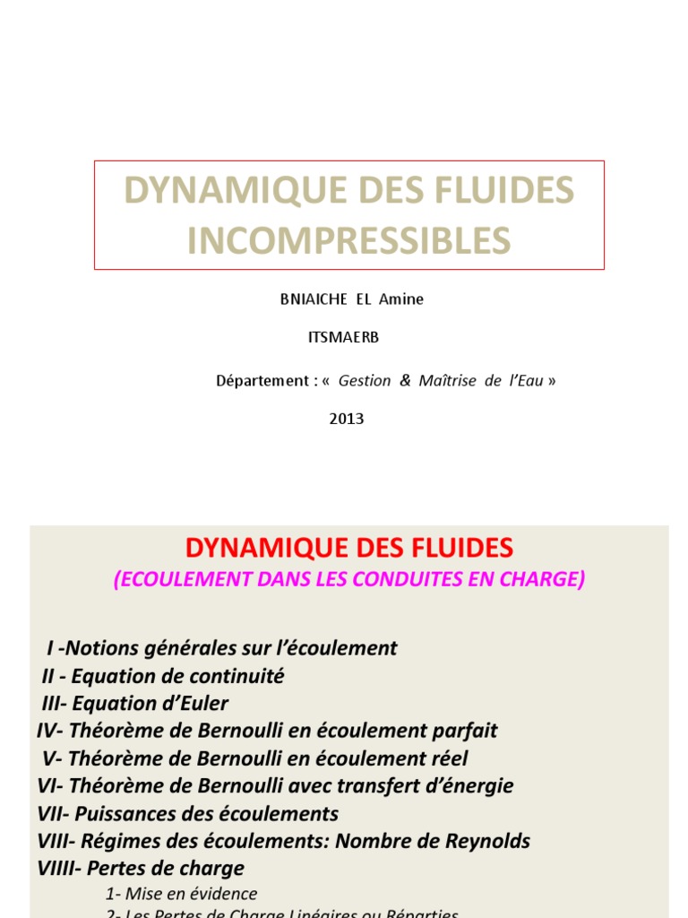 Dynamique des Fluides Incompressibles | PDF | Dynamique des fluides ...