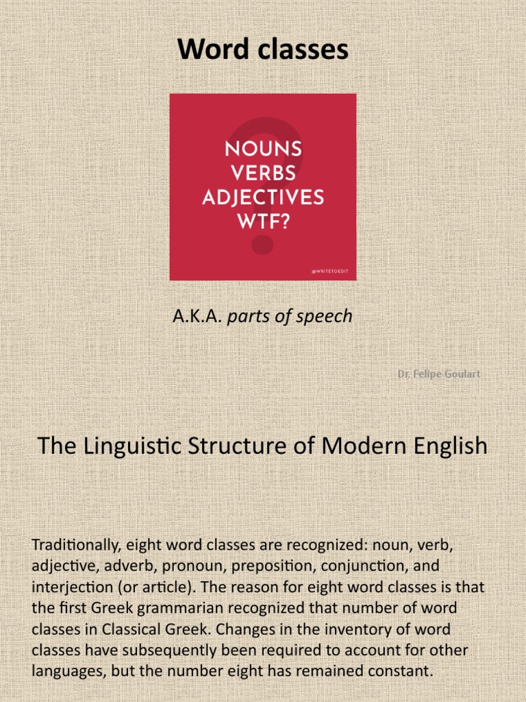 Word Classes | PDF | Part Of Speech | Word